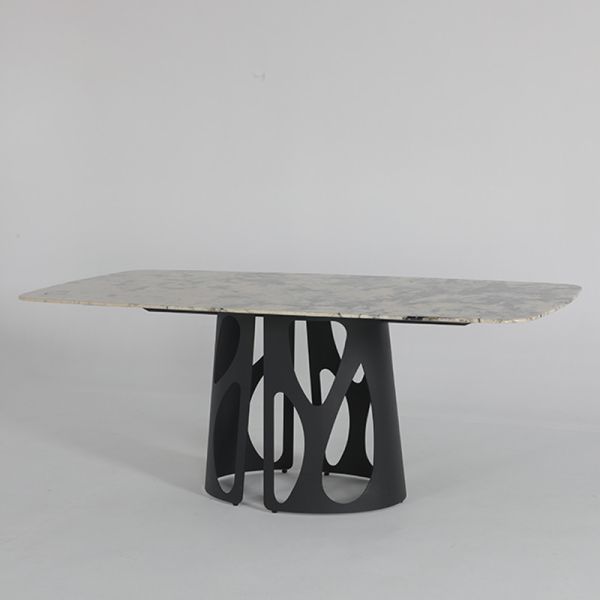 Quality Iron Base Rectangle Dining Table Black Coating Marble Dining Room Sets for sale