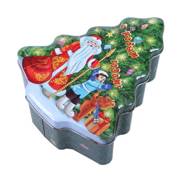 Quality Christmas Tree Shaped Tins Present Decorative Holiday Tins Custom Design Gift for sale