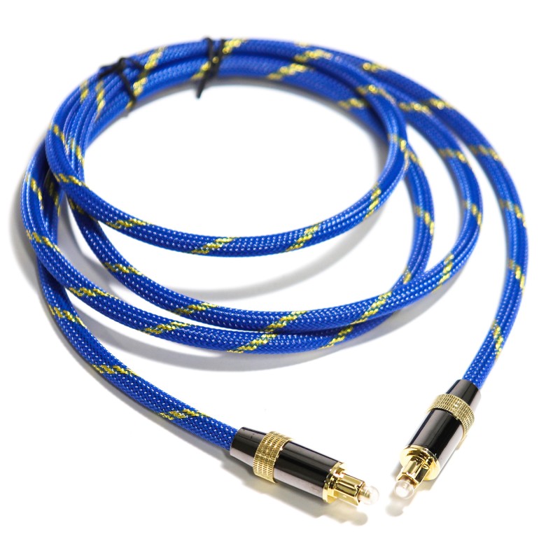 Quality Toslink Digital Optical Cable Plated Golden Woven Blue Rope HiFi Sound For for sale