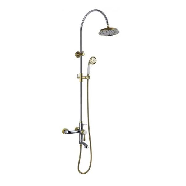 Quality Antique Brass Bathroom Shower Faucet Set with Metered Faucets and Rainfall Shower Head for sale