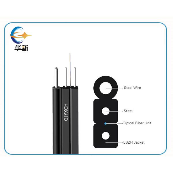 Quality 1/2/4 Cores FTTH Fiber Drop Cable Black LSZH With Messenger Steel / FRP Strength Member for sale