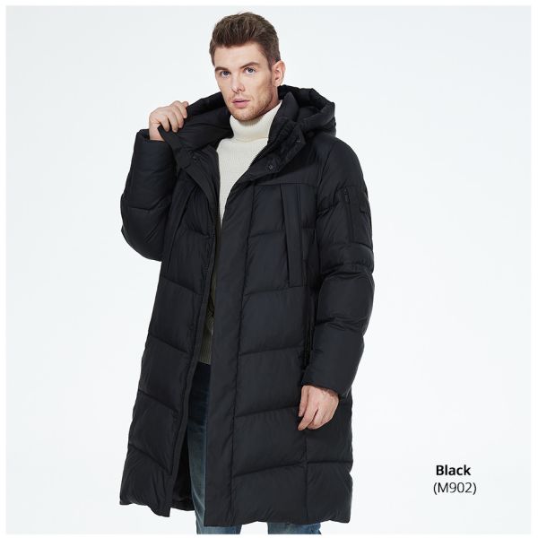 Quality 32.8cm - 36.8cm Cuff Long Men Winter Jacket Long Down Coat With Zipper And Button Closure for sale