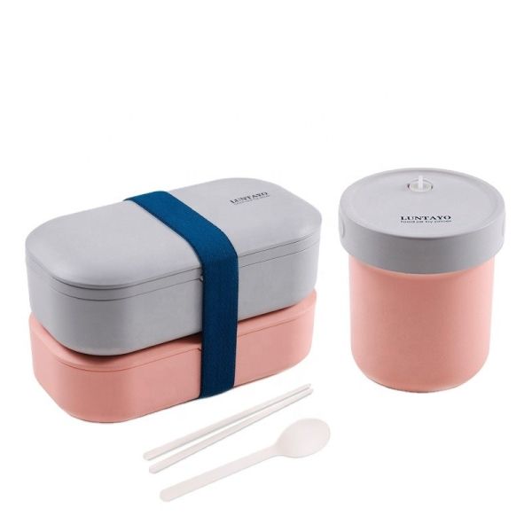 Quality 378g Stackable 2 Tier Custom BPA Free Leakproof Kids Bento Lunch Box Set with Bag for sale