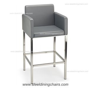 Quality Fixed Counter 98CM 52CM metal Grey Faux Leather Bar Stools for sale