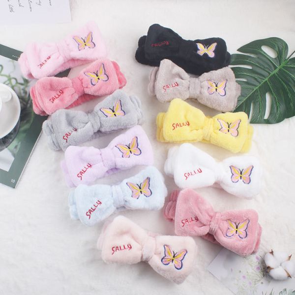 Quality Pink  Red Black Wash Face Elastic Hair Band Cute Butterfly Bow Soft Makeup Headband for sale