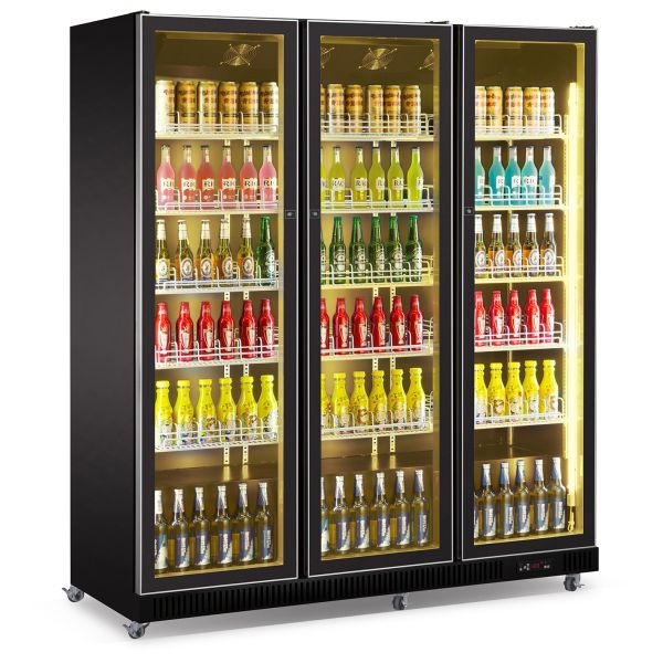 Quality Width 2240mm Beverage Display Refrigerator 4 Door Beer Cooler With Warm LED for sale