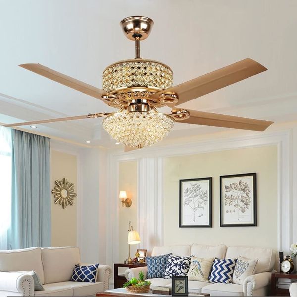 Quality Factory Modern Crystal Ceiling Fan With Light And Remote , 3 Light Ceiling Fan for sale