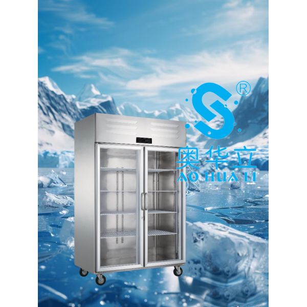 Quality High Transparency Double Door Glass Freezer Convenient Long Lasting For Keeping Fresh for sale