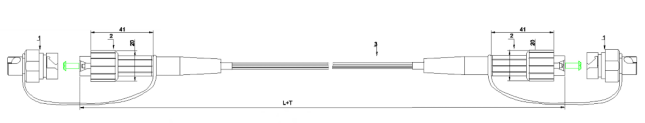 FTTH drop cable outline drawing showing components and dimensions