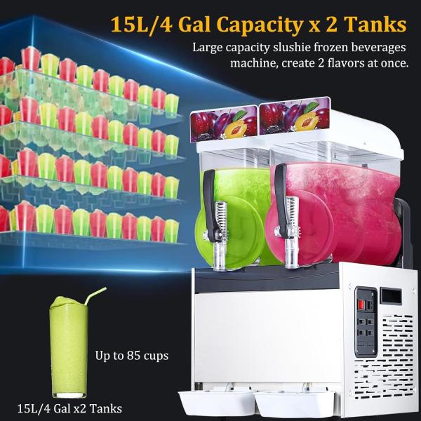 Quality Stainless Steel 110V Slush Puppie Machine Commercial 15Lx2 Tank for sale