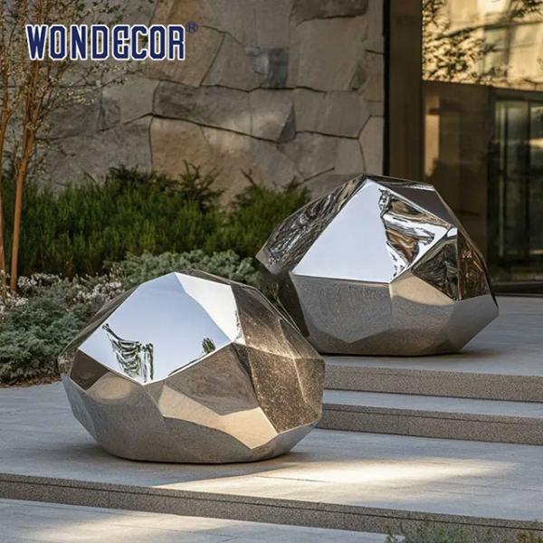 Quality Outdoor park geometric pebble stainless steel sculpture for sale