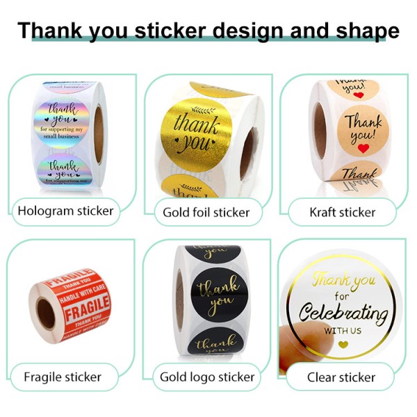 Quality Self Adhesive Custom Shape Waterproof Packaging Thank you Sticker Labels for sale
