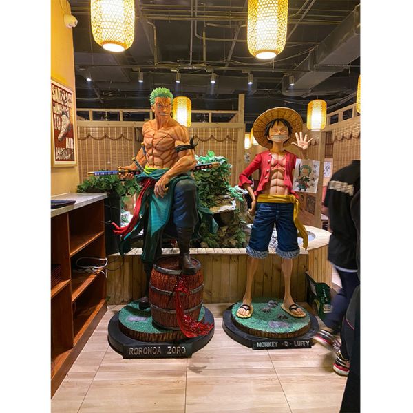 Quality Hand Carved Folk Art Style Custom One Piece Life Size Sculpture of Zoro and Luffy for sale