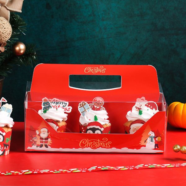 Quality ODM Holiday Cake Christmas Bakery Boxes Cupcake Dessert Paper Packaging With for sale