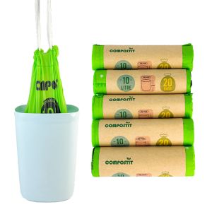 Quality Paper Wrap Rolled Compostable Drawstring Trash Bags For Kitchens Living Rooms for sale