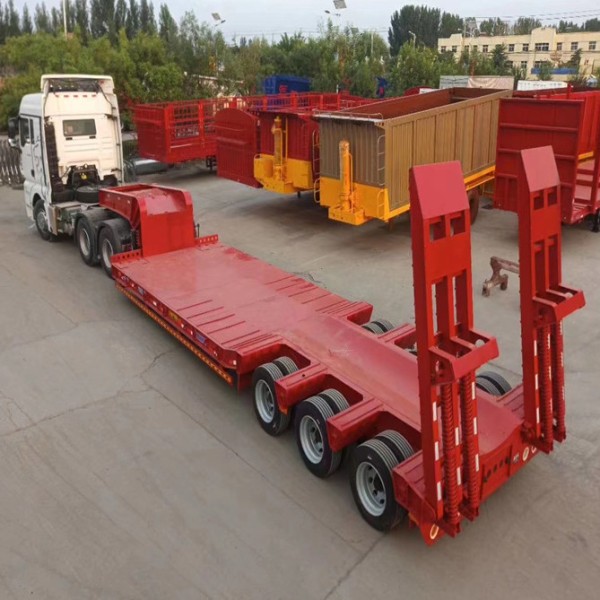 Quality Truck Trailer 3 4 Axle Tri Low Loader Bed Deck Flatbed Container Transport for sale