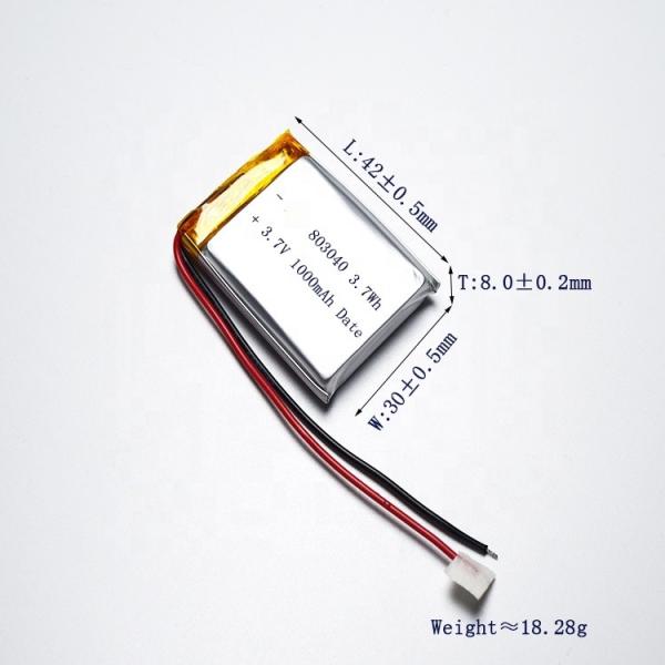 Quality IEC62133 UL Approved 803040 Li Polymer Battery 3.7v 1000mAh for sale