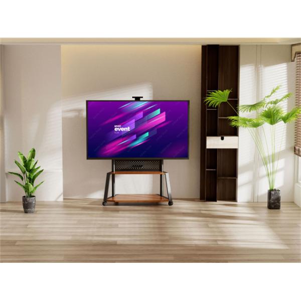 Quality 55 - 86 Inch TV Floor Media Cart On Wheels Adjustable Rolling Tv Cart With Wood Shelves for sale