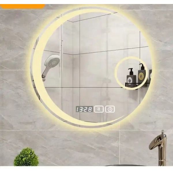 Quality Silver Round Glass Bathroom Mirror 6500K Round Mirror With Led Lights for sale