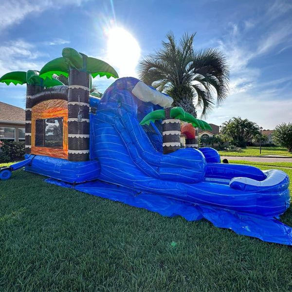 Quality Kids Playground Inflatable Bounce House with Slide Pool and Palm Tree for sale