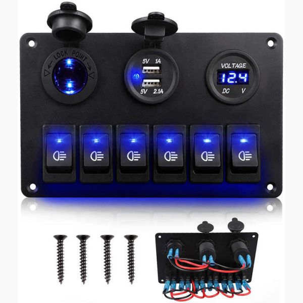Quality Dual USB LED Voltmeter 6 Gang Marine Switch Panel DC12V/24V Compact for sale
