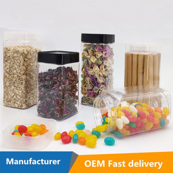 Quality Kitchen 450ml Square Round Plastic Canisters Transparent SGS With Plastic Screw for sale