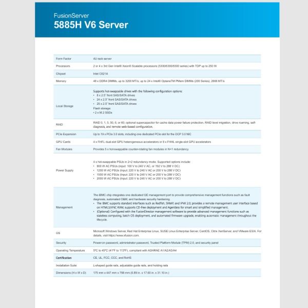 Quality New FusionServer 5885H V6 4U Rack Server System for sale