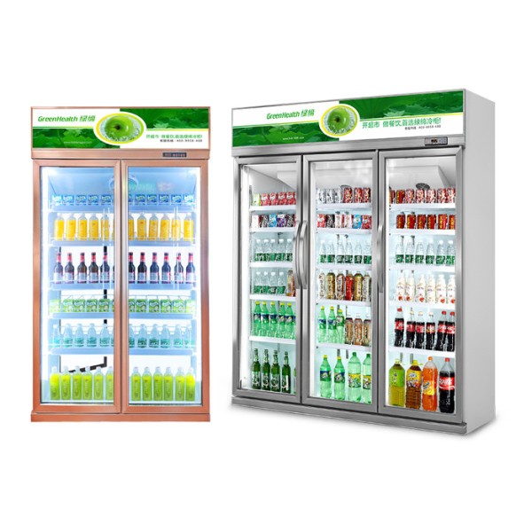 Quality Commercial Upright Beer Cooler Double Glass Doors Cold Coke Display Fridge for sale