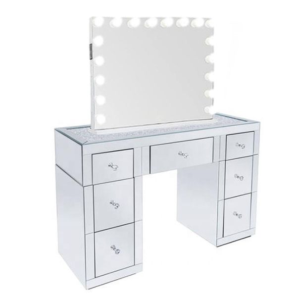 Quality Bedroom Wood Hollywood Mirror And Vanity Dressing Table With Lights for sale