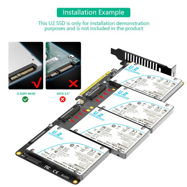 Quality U.2 to PCI-e Riser Adapter PCIe4.0 X16 to 2.5" U.2 (SFF-8639) SSD Expansion Card for sale