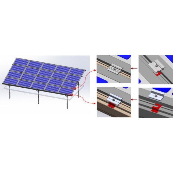 Quality Aluminum Solar Panel Mounting System Support Structure Ground Mount Screw    Solar Off Grid System  Rail Clamp for sale