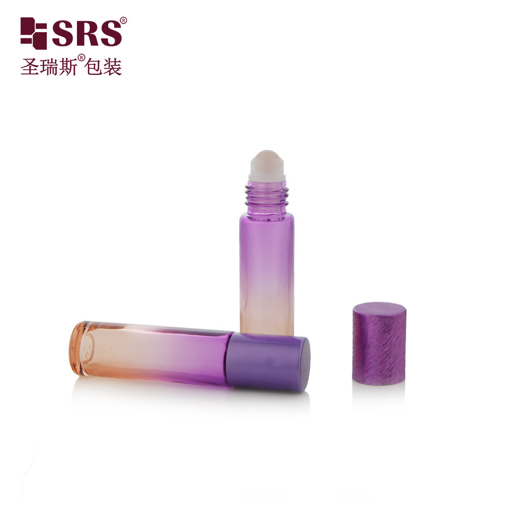 BLPM-10ml Hot Red Gradient Magenta Glass Vial Roll On Container With Metal Cap Steel Ball For Essential Oil
