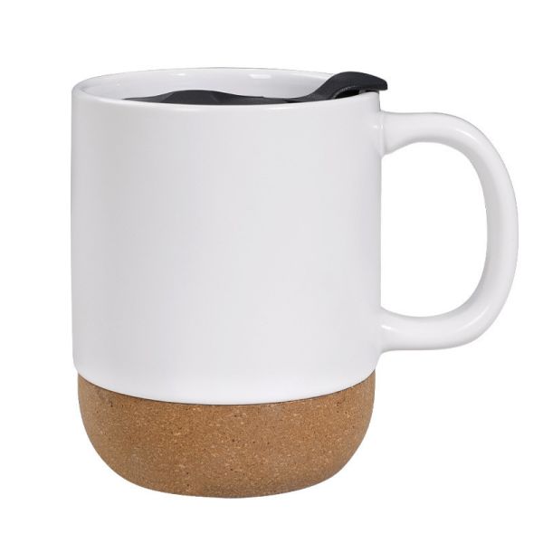 Quality Environmental Protection 450ml Ceramic Cup with Matte Plastic Lid and Cork Bottom for sale