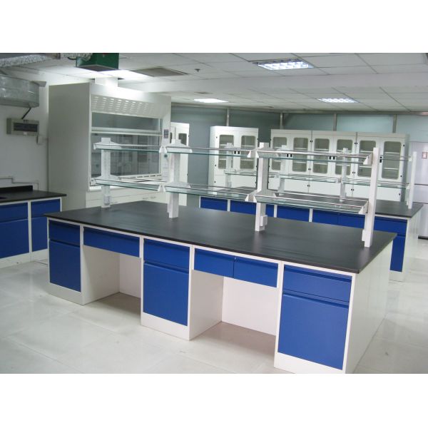 Quality Grey Steel School Lab Furniture , Laboratory Island Bench Three Ways Bronze Nozzle for sale