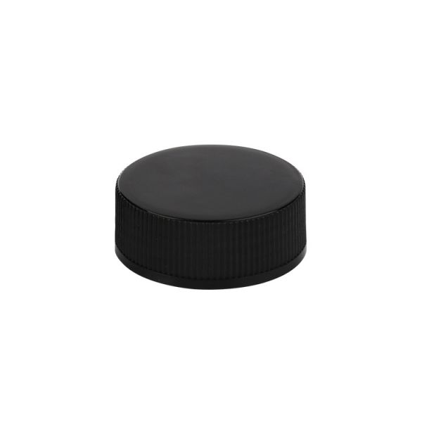 Quality 32/400 Plastic Screw On Cap Ribbed Black Screw Caps Customizable for sale