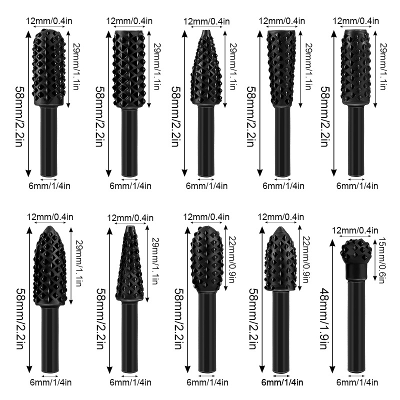 6PC Woodworking Rotary Rasp File Six Piece Woodworking Face Milling Cutter Carving Milling Cutter Electric Drill with DIY Root