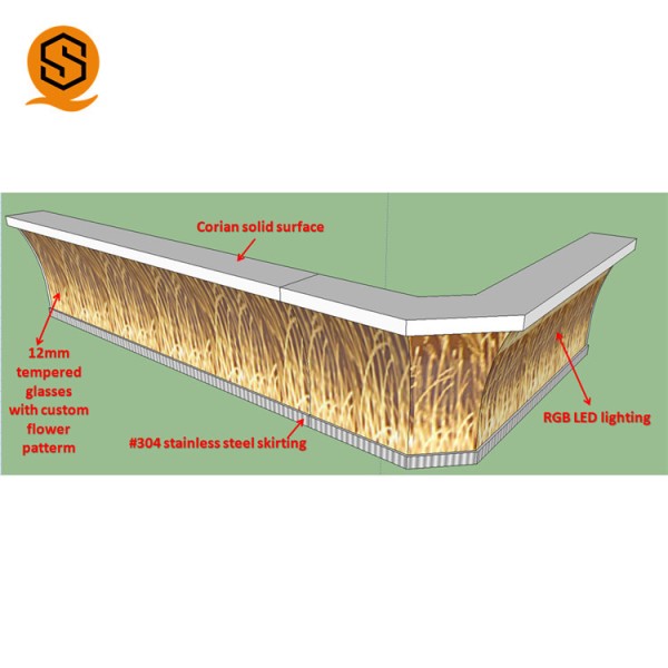 Quality OEM Processing Solid Surface Bar Counter Multiple Colors L Shaped Bar Counter for sale