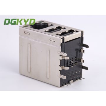 Quality Cat3 RJ45 Connector Stack Over Dual USB 2.0 A Type With Y/G Led for sale