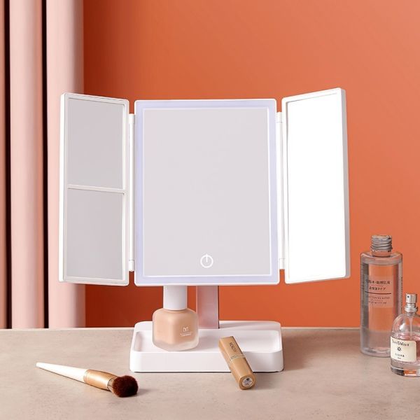 Quality Trifold vanity Lighted Magnifying Makeup Mirror Cosmetic ABS Plastic for sale