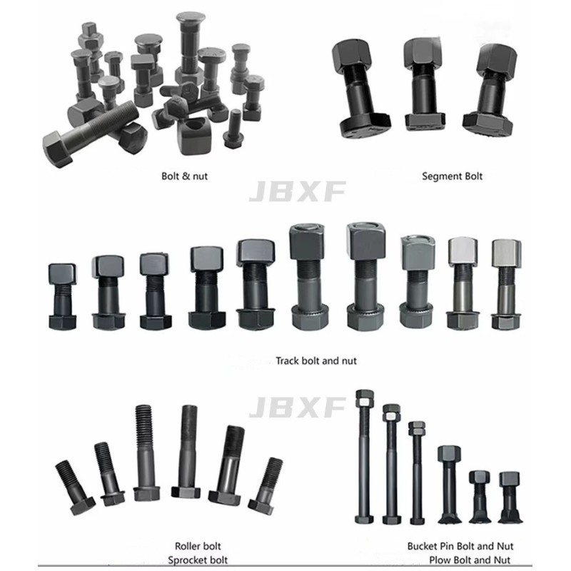 JBXF Bulldozer Track Shoe Bolt close-up showing hex head design and black oxide finish