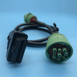 Quality Green Deutsch 9 Pin J1939 Female to OBD2 OBDII 16 Pin Female and J1939 Male for sale