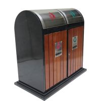 Quality Rectangular 30L 7.9gal Double Wooden Trash Bin for sale
