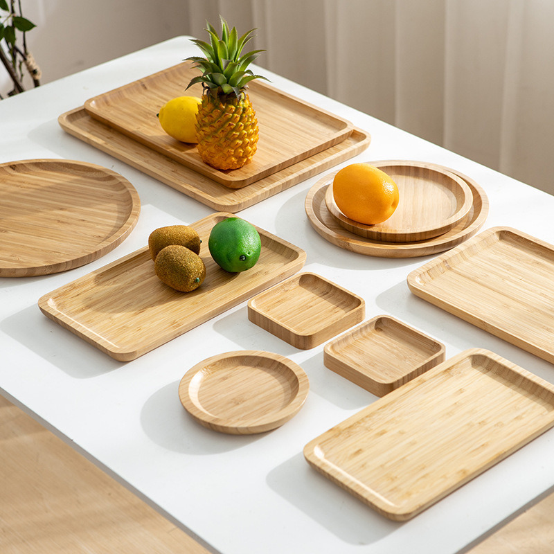 Bamboo Tray Japanese Wooden Tray Rectangular Simple Tea Tray Household Water Cup Tray Wooden End Plate Barbecue Tray Custom