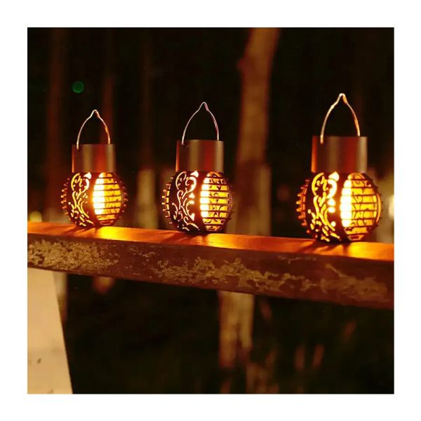 Quality LED Solar Light for Garden Landscape Decoration Metal Iron Hanging Lantern Flame Lamp for sale