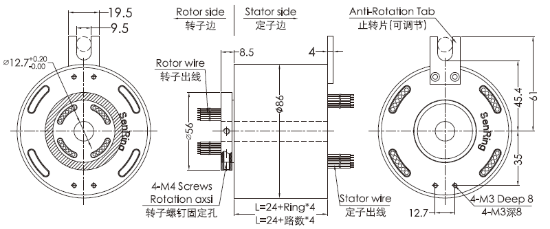 bh1286 series BH1286 Series Industrial Bus Slip Ring slip ring Drawing 