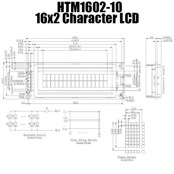 Quality Multipurpose 16x2 LCD Display , Yellow Green LCM Display Module HTM1602-10 for sale