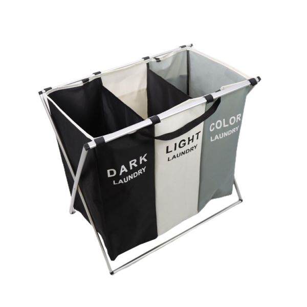 Quality Breathable Divided Laundry Hamper With 3 Compartment Washable Sortable Oxford Cloth for sale