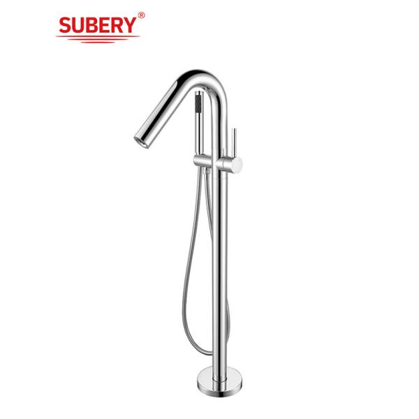 Quality Floor Mounted Freestanding Bathtub Faucets Rose Golden Brass Chrome for sale