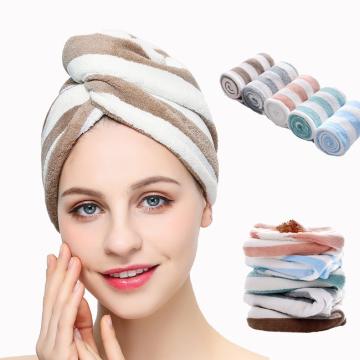 Quality Super Dry Stripe Microfiber Hair Turban Towel For Travel for sale