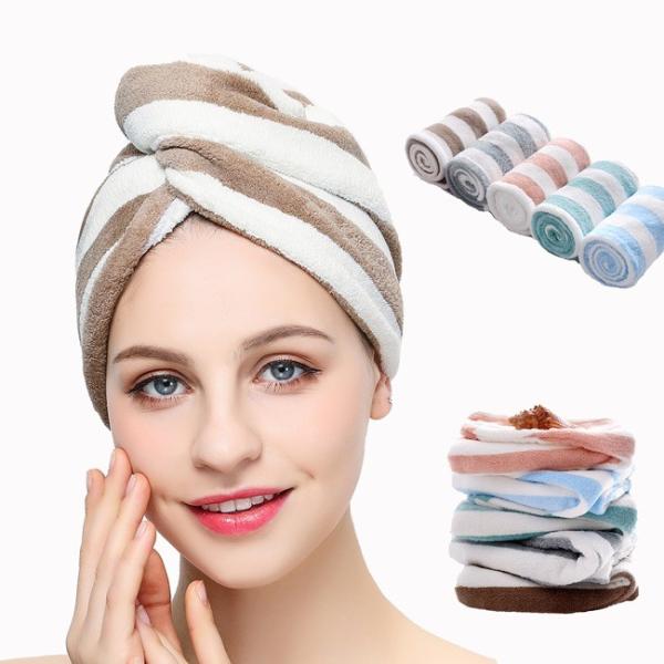 Quality Super Dry Stripe Microfiber Hair Turban Towel For Travel for sale